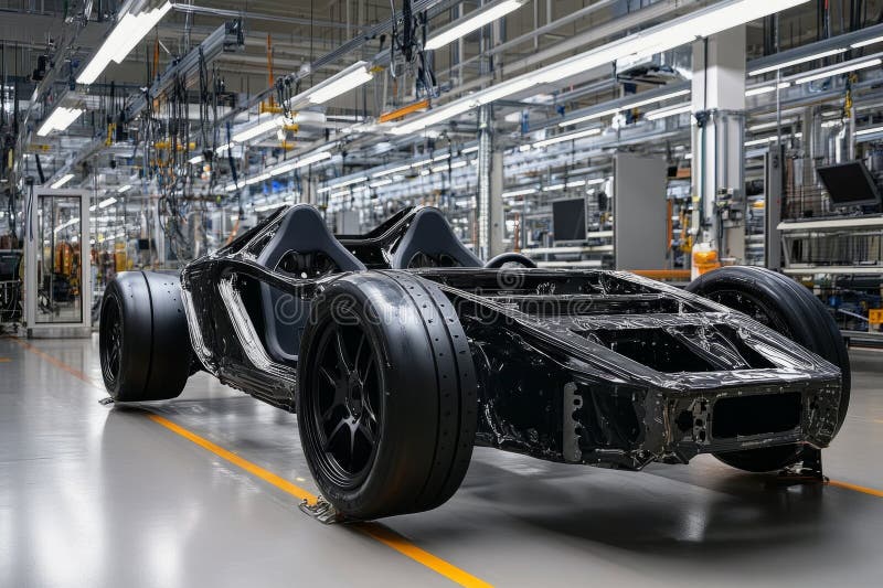 Sleek Car Chassis Displayed in an Advanced Automotive Manufacturing ...