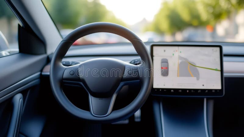 Modern Car Interior with Navigation System Displaying Map on the ...