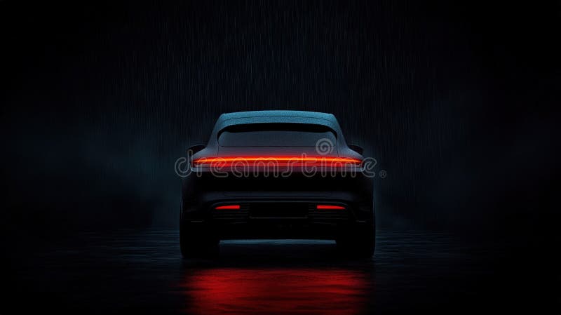 Sleek Car Rear View in Dark Rain Emphasizing Innovative Design and ...