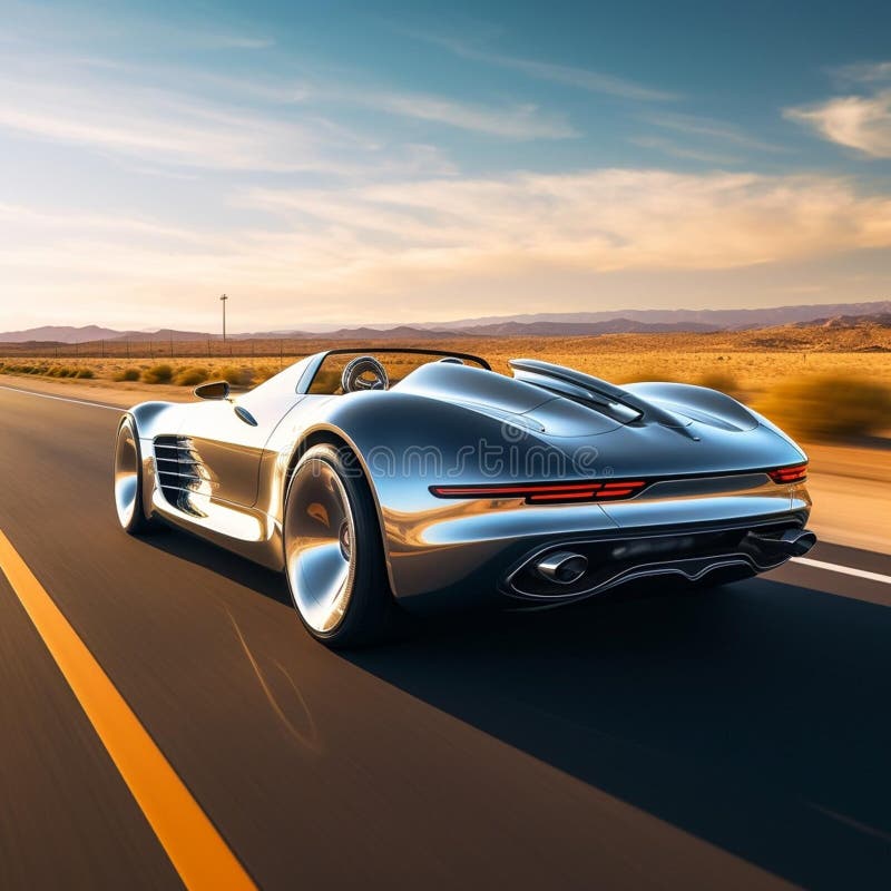 Sleek Car on a Rural Road, AI-generated. Stock Illustration ...