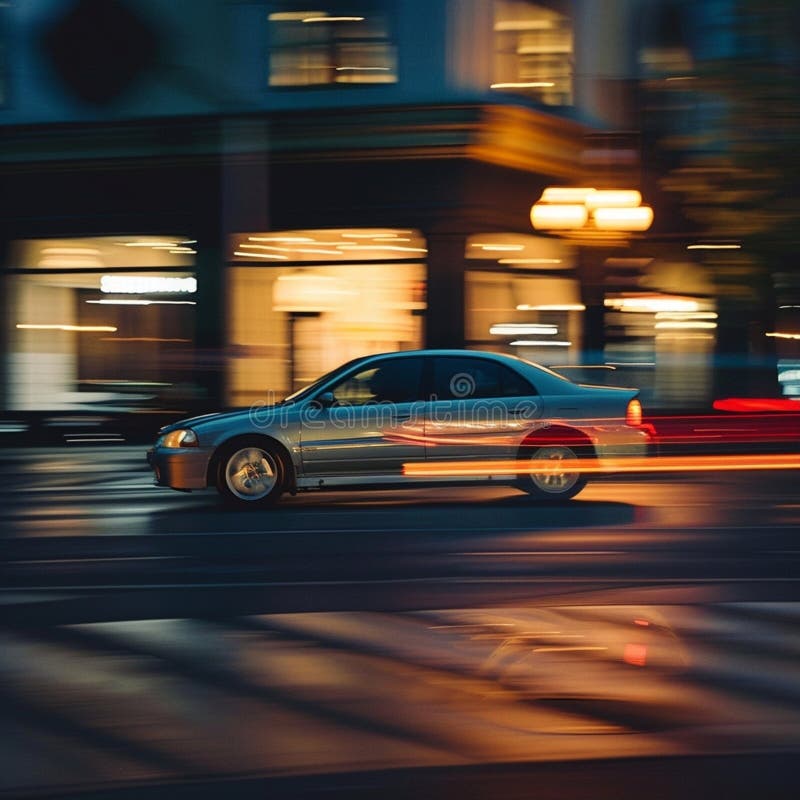 Sleek Car Zooming Past on a Scenic Road Stock Illustration ...