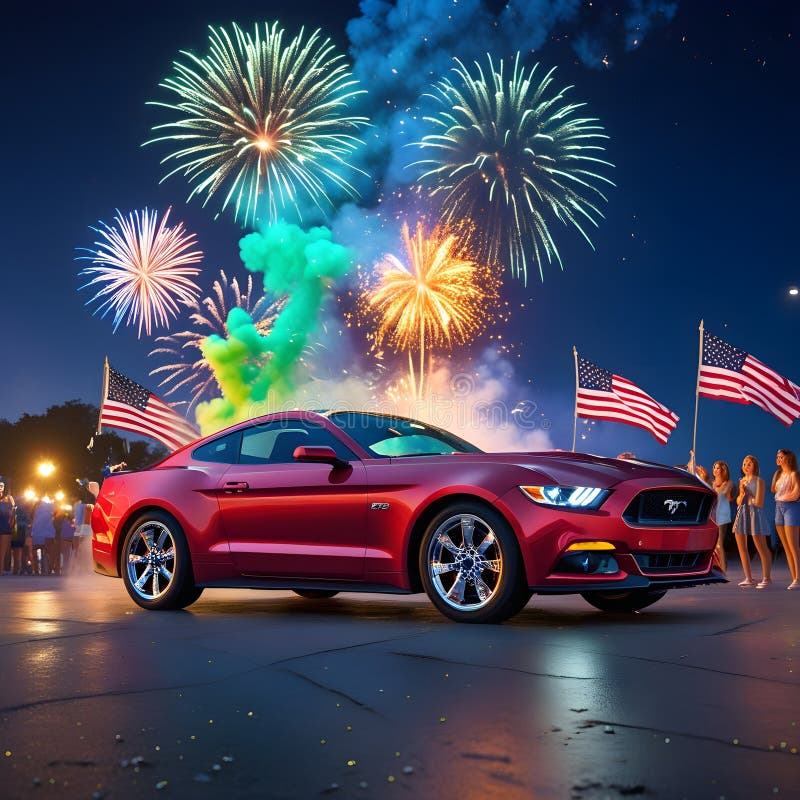 A Ford Mustang in a Dazzling Fireworks Display on the Fourth of July.AI ...