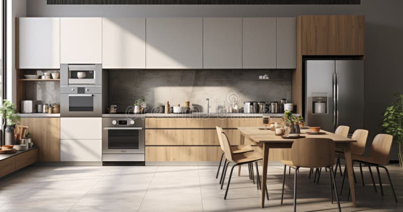 Contemporary Compact Design of Modern Kitchen in Stylish Home Stock ...