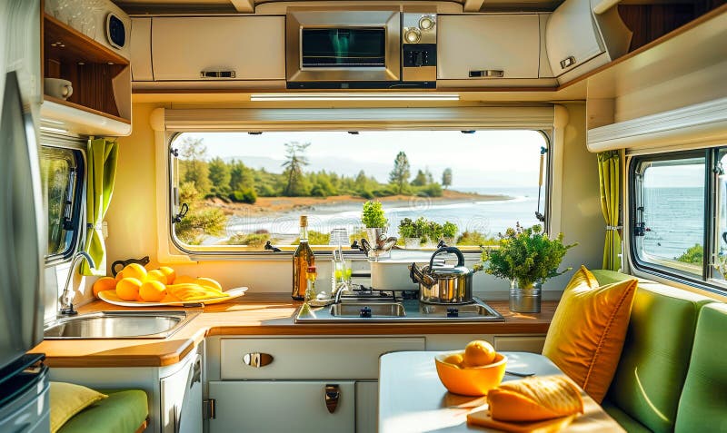 Sleek and Chic Trailer Kitchen Glamping Getaway in a Modern RV Interior ...