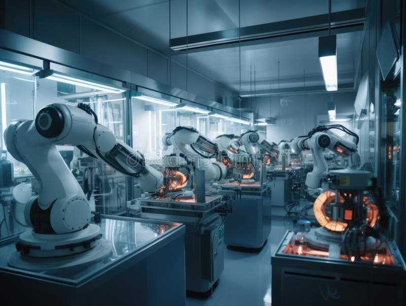 Futuristic Lab AI Machines in Action Stock Illustration - Illustration ...