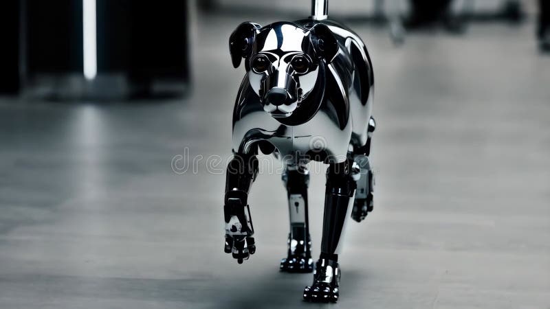 Chrome Robotic Dog Walking in Modern Building Stock Footage - Video of ...