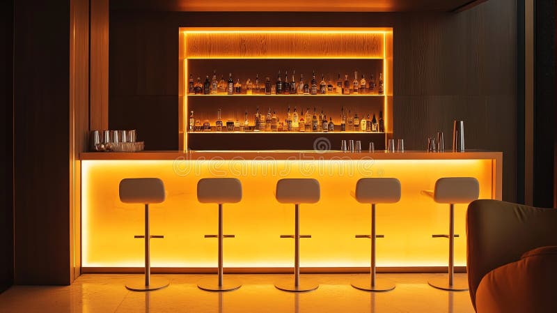 Sleek Cocktail Bar Glowing Under Counter Lighting Stock Photos - Free ...