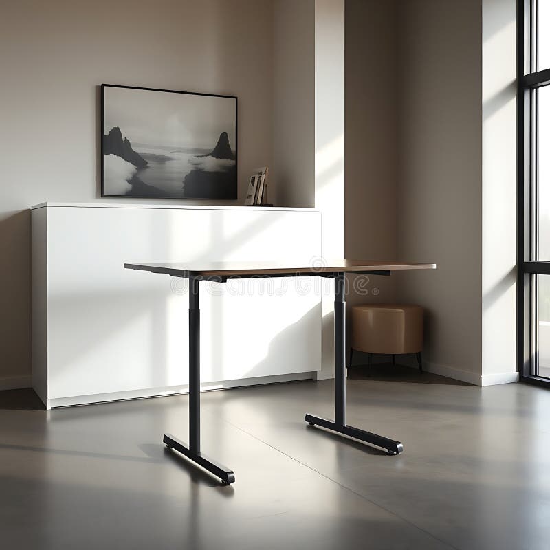 A Sleek Compact Folding Table with Adjustable Height in a Modern Stylish Apartment with Polished ...