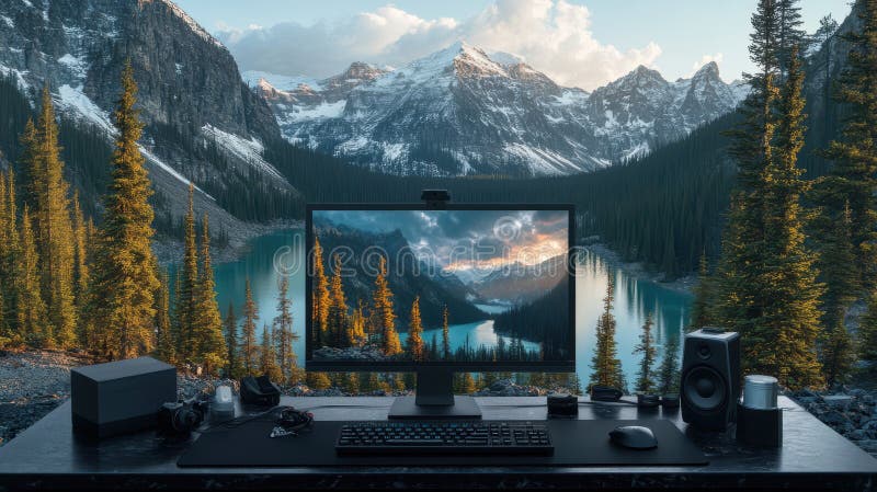 A Sleek Computer Monitor is Positioned on a Modern Desk, Accompanied by ...