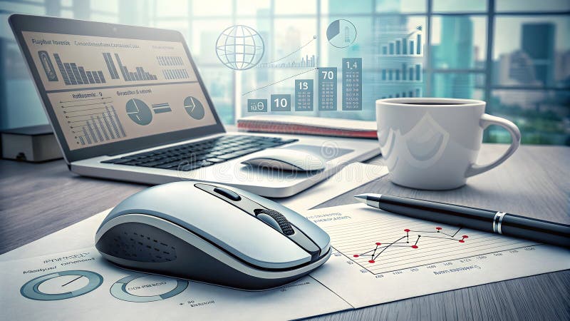 Illustrations Digital Mouse Computer with Business Background Stock ...