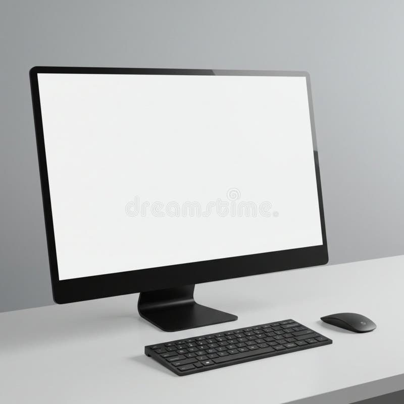 A Sleek Computer Setup Featuring a Widescreen Monitor with a Blank ...