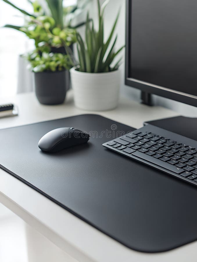 A Sleek Computer Setup with a Keyboard and Mouse, Surrounded by Vibrant ...
