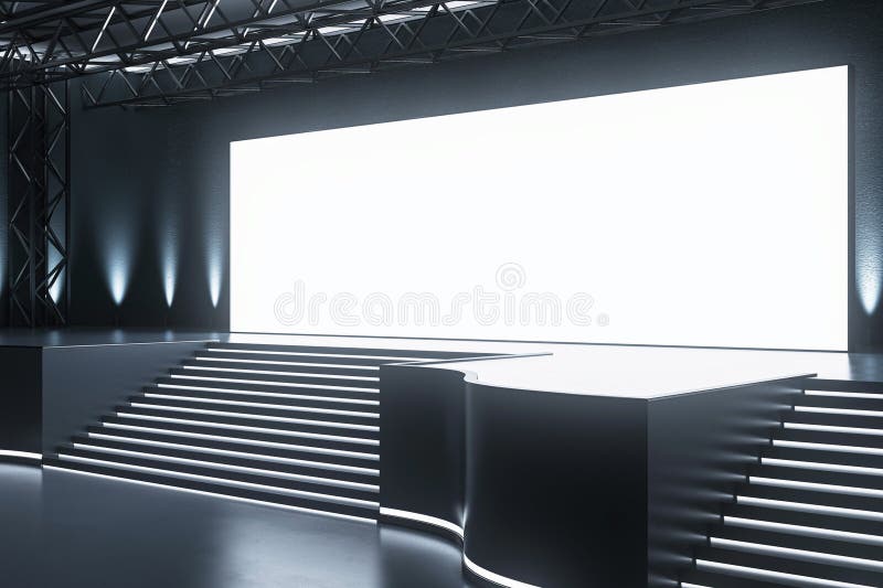 Sleek Conference Hall with Spotlighted Stage and Audience Seating ...