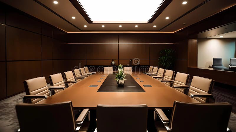 Sleek Conference Table, High-tech Presentation Equipment and Modern ...