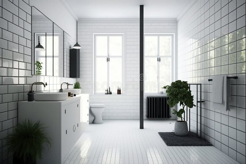 A Sleek and Contemporary Bathroom with White Tiles and Minimal Fixtures ...