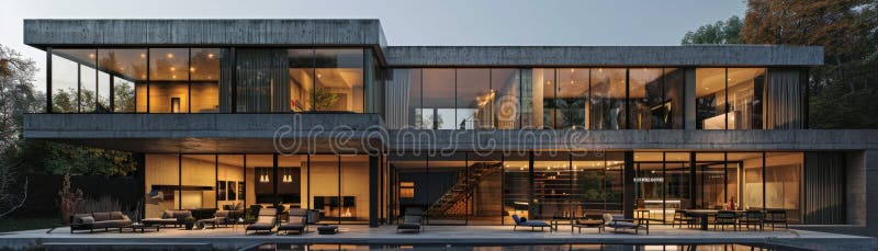 Sleek Contemporary Building with Raw Concrete Structure and Large Glass ...