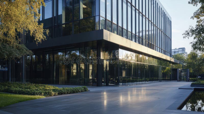 Sleek Contemporary Office Building with Large Glass Windows and Sharp ...
