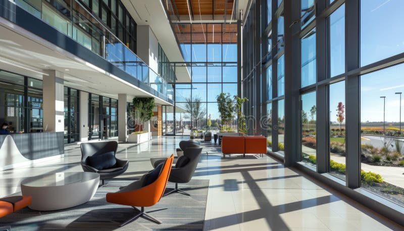 Modern Corporate Office with Green Courtyard and Glass Facades Has a ...