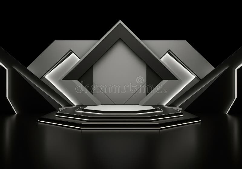 Modern Stage Design with Geometric Shapes and Dramatic Lighting Stock ...