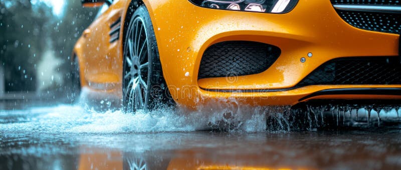 The Sleek Contours of an Orange Car are Highlighted by Soapy Bubbles ...