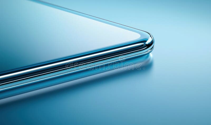 A Sleek Corner of a Blue Glass Device Reflects Light with Smooth ...