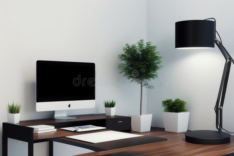 Sleek and Cozy the Perfect Home Office Setup.AI Generated Stock ...
