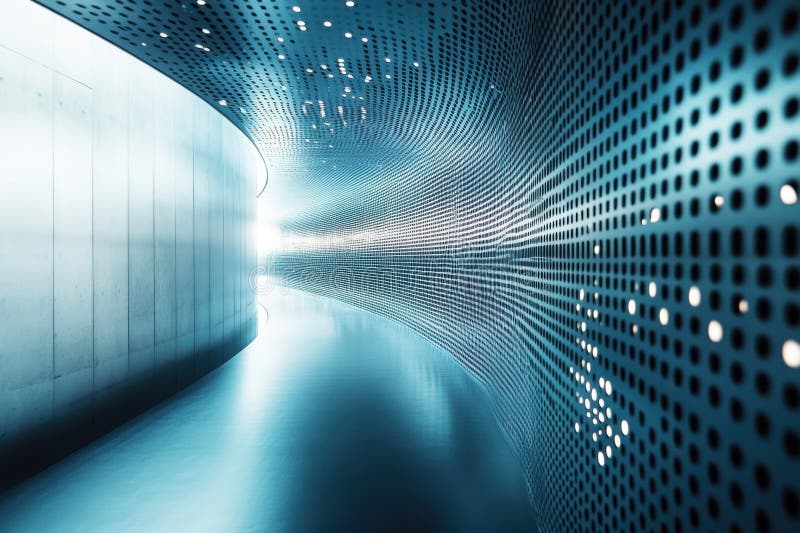 A Sleek, Curved Corridor with a Glowing Blue Ambiance Creates a ...