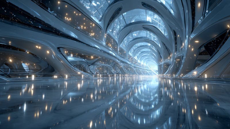 Sleek Cybernetic Structures in Blue and Silver with Soft Lighting Stock ...