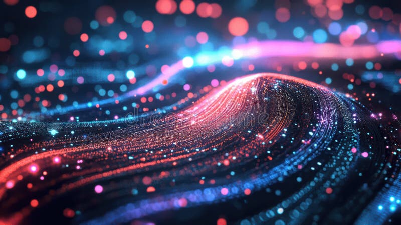 A Sleek 3D Abstract Techno Illustration Featuring Neon Wavy Light and a ...