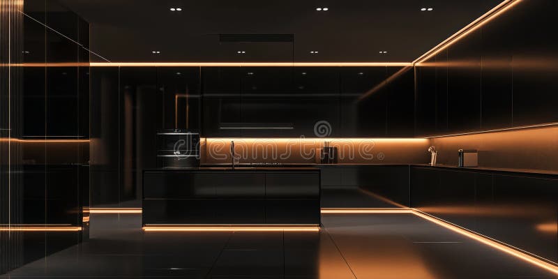 A Sleek 3D Black Interior Featuring High-gloss Surfaces and Subtle ...