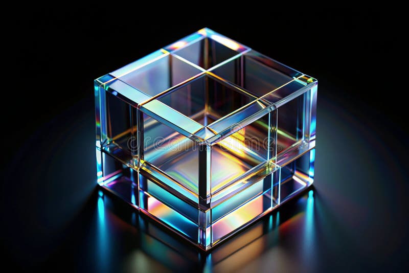 Abstract 3d Render, Glass Cube on Black Background Stock Illustration ...