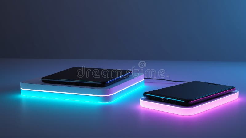 Sleek 3D Render of Glowing Tech Gadgets Stock Illustration ...
