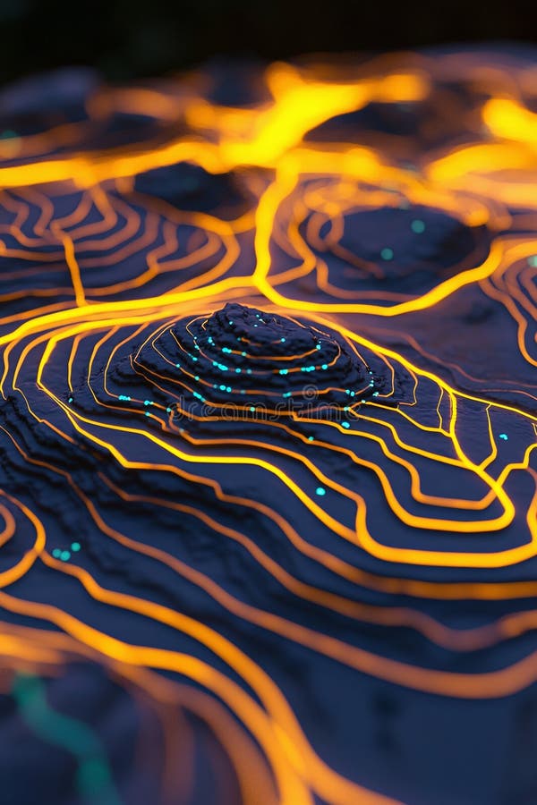 A Sleek 3D Topographic Map with Glowing Data Points and Connecting GIS ...