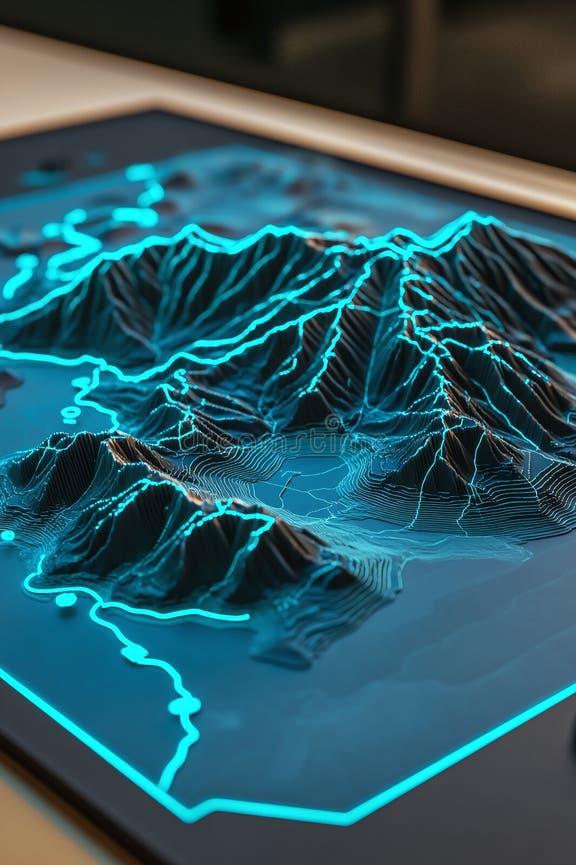 A Sleek 3D Topographic Map with Glowing Data Points and Connecting GIS ...
