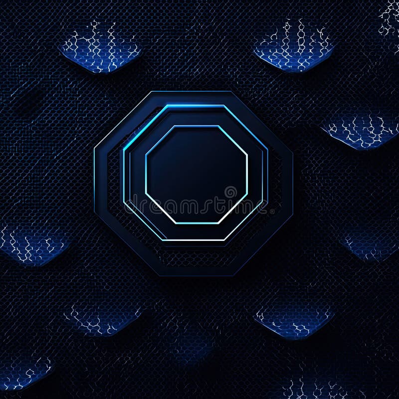 Futuristic Dark Blue Octagon on Honeycomb Mesh Background with Glowing ...