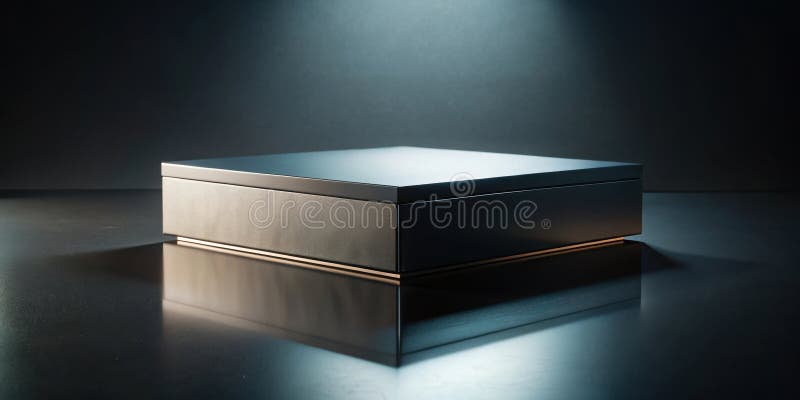 A Sleek, Dark Rectangular Box Rests on a Reflective Surface ...