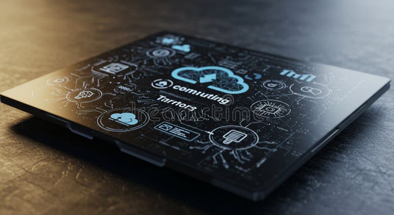 A Sleek, Dark Tablet Displays Interconnected Icons and Text, Featuring ...