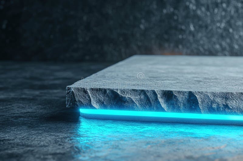 This Sleek Dark Textured Concrete Backdrop Features Glowing Blue Neon ...