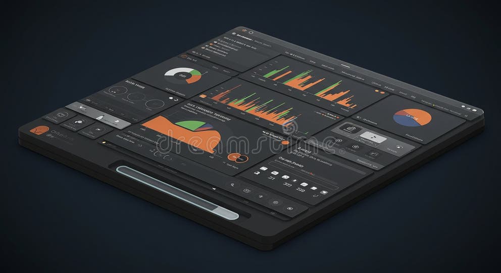 A Sleek, Dark-themed Digital Dashboard Interface Displaying Multiple Data Stock Illustration ...