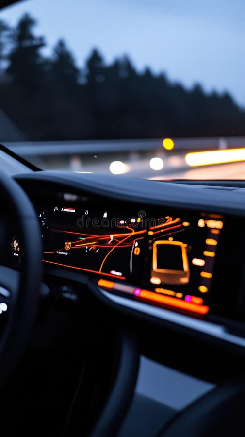 Sleek Dashboard of Autonomous Car with Vibrant Displays and Lights ...