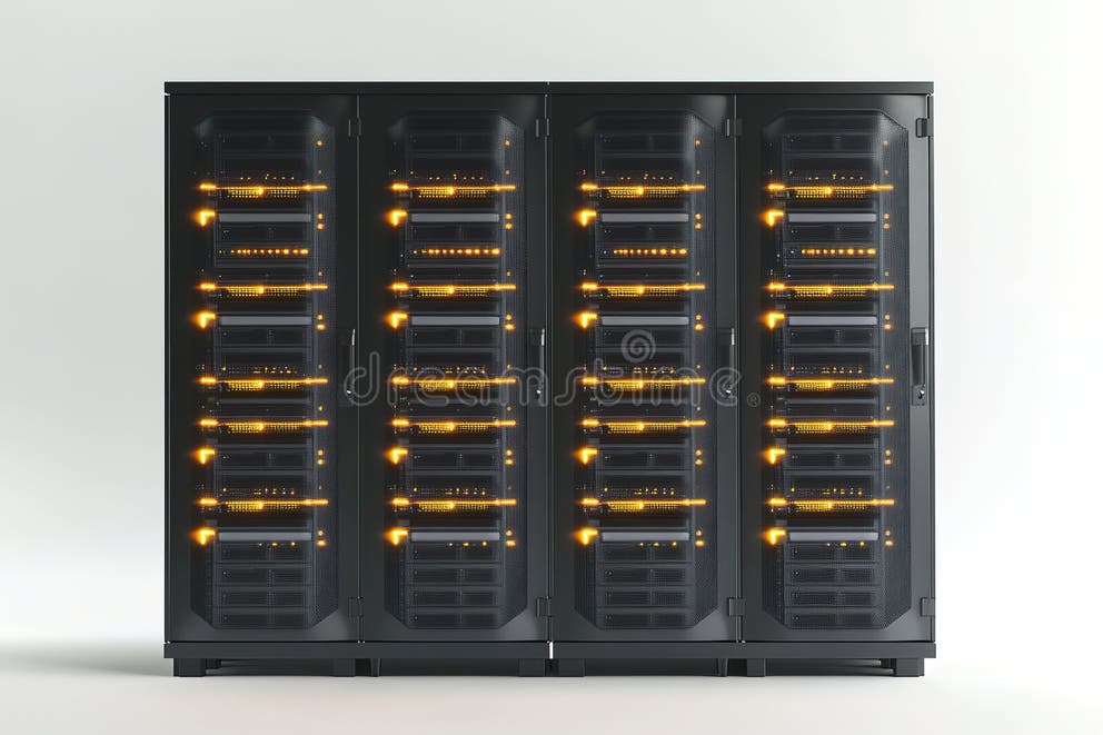 High-Tech Data Center: Rows of Powerful Servers, Network Infrastructure ...