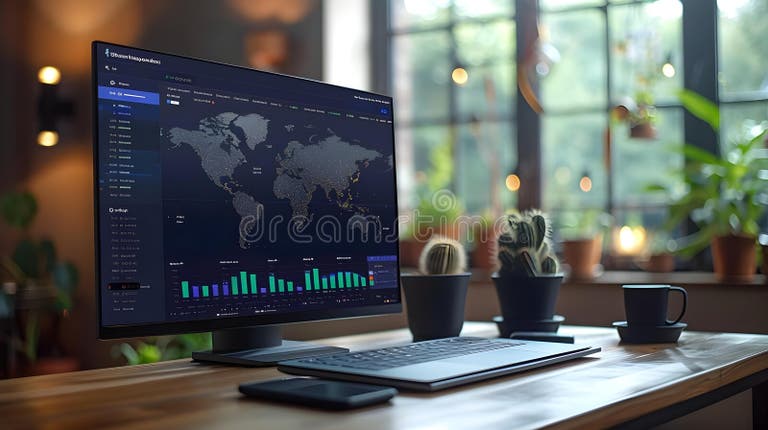 Sleek Data Dashboard in a Modern Workspace. Concept Data Visualization, Modern Office ...