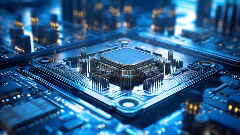 Chipset on Motherboard in Cool Blue. Generative AI Technology and ...