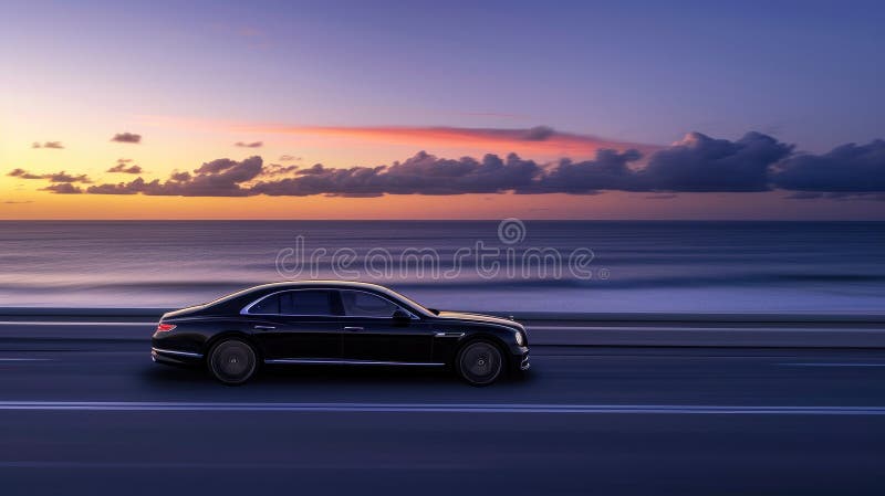 Sleek Design Meets Nature: Car Passing Overlooking Ocean. Stock ...