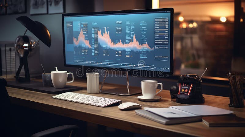 Sleek desk computer coffee stock illustration. Illustration of steaming ...