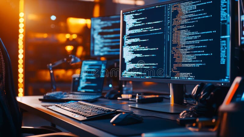 High-Tech Hacking Tools on a Sleek Desk, Cyberpunk Style Stock ...