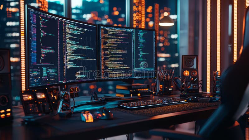 High-Tech Hacking Tools on a Sleek Desk, Cyberpunk Style Stock ...