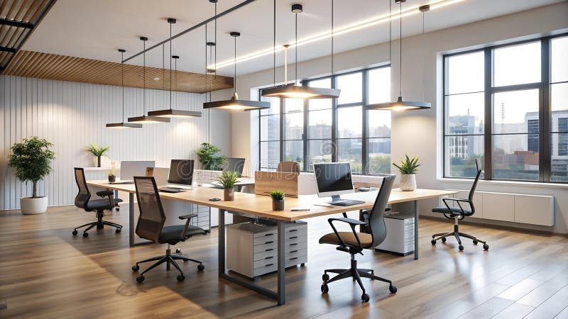 Sleek Desks, Ergonomic Chairs, and Modern Lighting a Visual ...