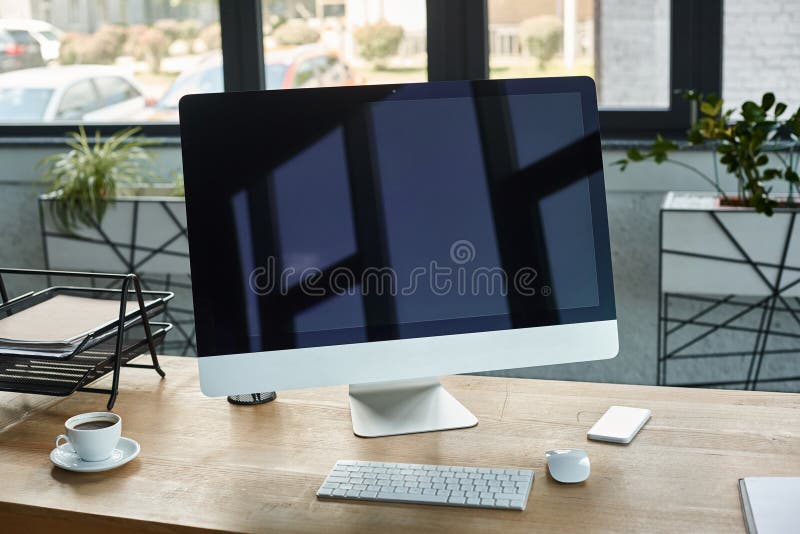 A Sleek Desktop Computer Rests Atop Stock Image - Image of organized ...