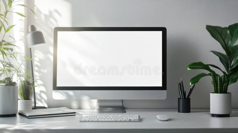 Sleek Desktop Monitor with a Bright White Screen in a Minimalistic ...